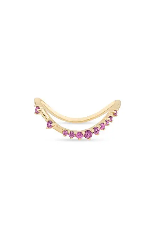 Lana Jewelry 14k Gold Curved Solo Pink Sapphire Ring - 14k Yellow Gold