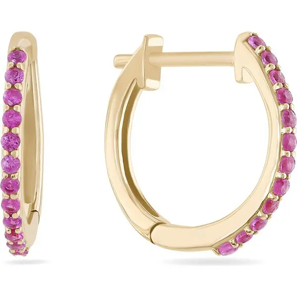 Lana Jewelry 14k Gold Pink Sapphire Huggie Hoop Earrings - 14k Yellow Gold