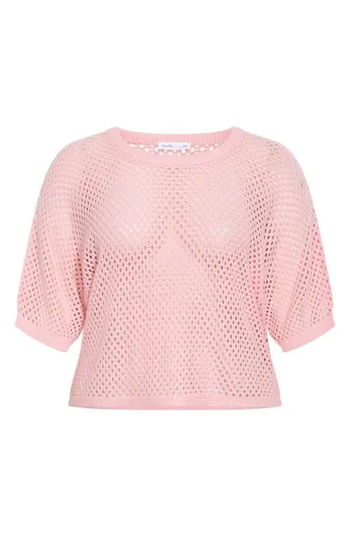 City Chic Open Stitch Crewneck Sweater - Peachy