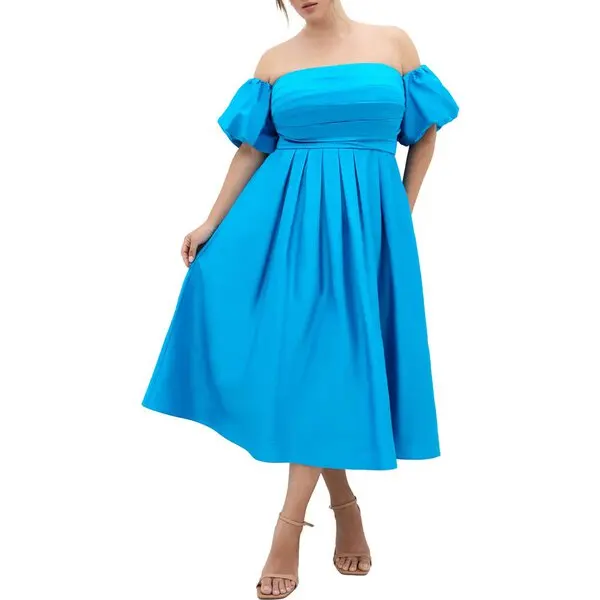 City Chic Rosalee Off-the-shoulder Midi Dress - Azure