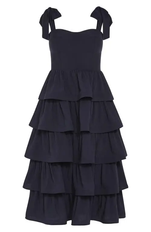 City Chic Elina Tie Strap Tiered Midi Dress
