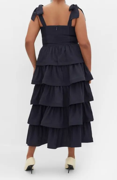 City Chic Elina Tie Strap Tiered Midi Dress