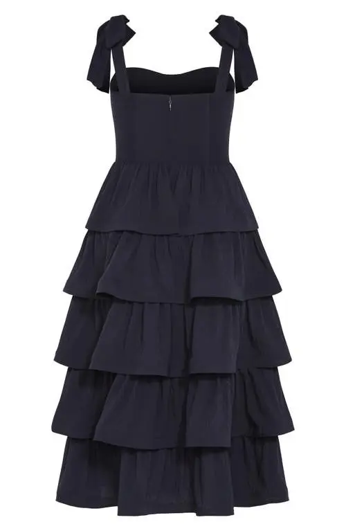 City Chic Elina Tie Strap Tiered Midi Dress