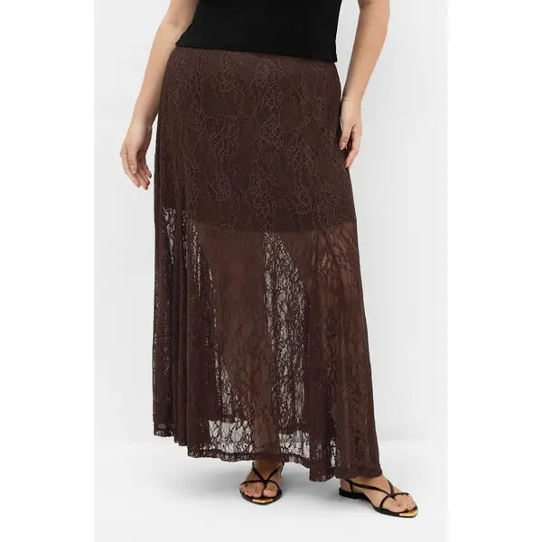 City Chic Lace Maxi Skirt - Chocolate