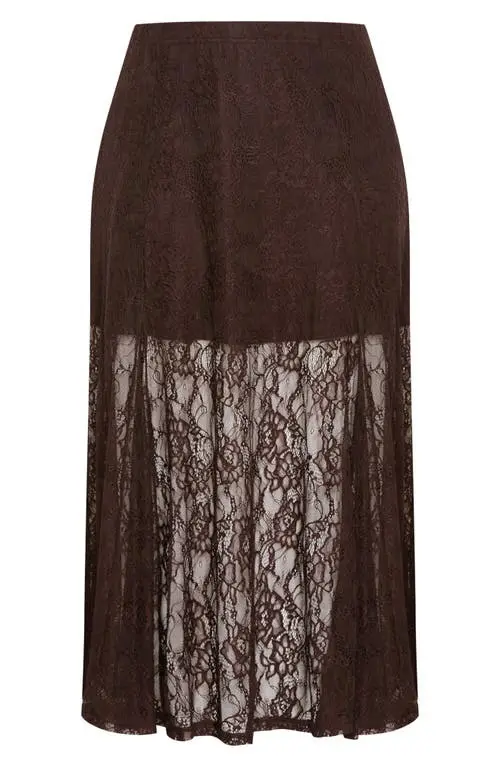 City Chic Lace Maxi Skirt - Chocolate