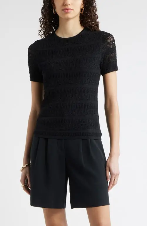 Nordstrom Pointelle Knit Crewneck Sweater - Black