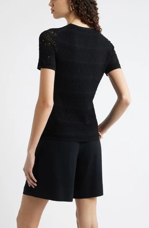 Nordstrom Pointelle Knit Crewneck Sweater - Black