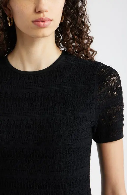 Nordstrom Pointelle Knit Crewneck Sweater - Black