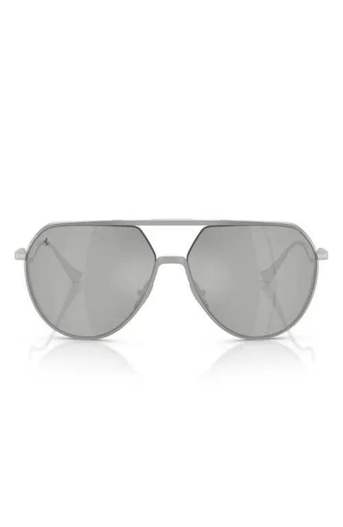 FERRARI 59mm Polarized Pilot Sunglasses - Matte Silver/silver Mirror