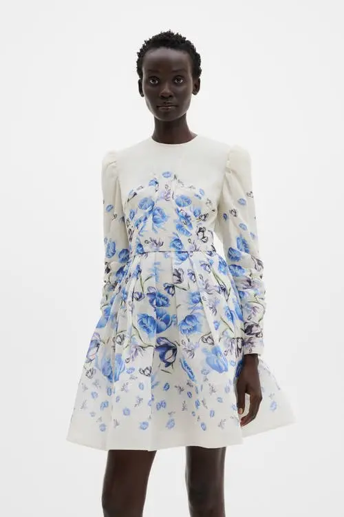 MALINA Leoni Silk Blend Mini Dress - Tulip Blue