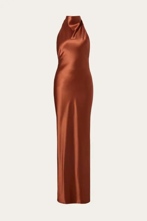 MALINA Tessie Open Back Halterneck Maxi Dress