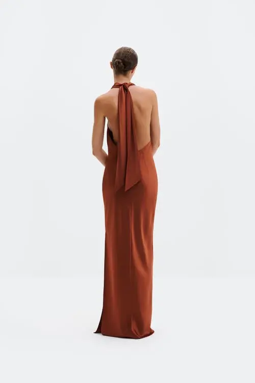 MALINA Tessie Open Back Halterneck Maxi Dress