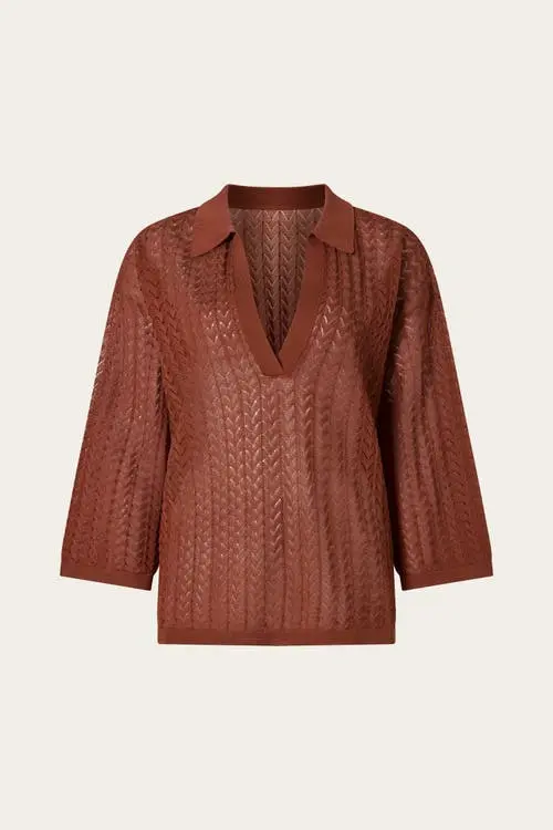 MALINA Imene Pointelle Knit Collared Top