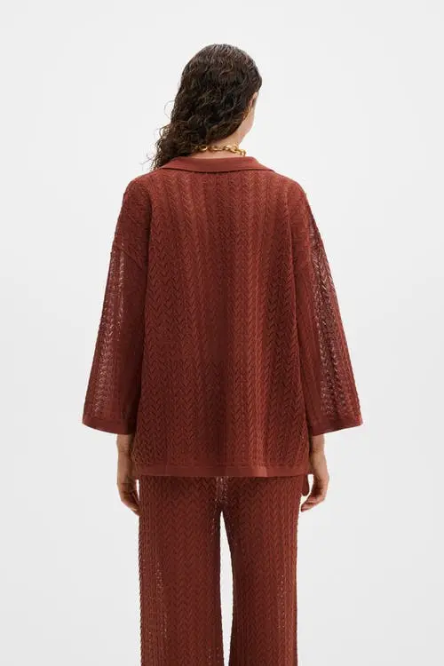 MALINA Imene Pointelle Knit Collared Top