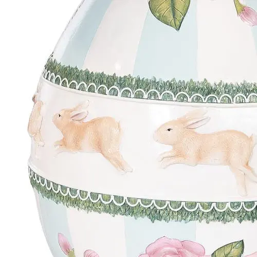 GALLERIE II Large Vintage Spring Floral Easter Egg With Stripes Figurine
