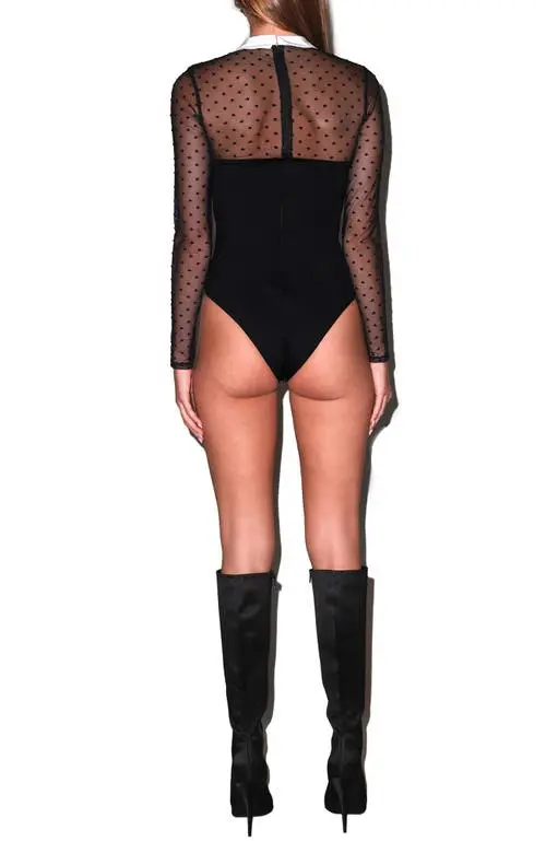 FLEUR DU MAL Collared Bodysuit With Dotted Tulle - Black