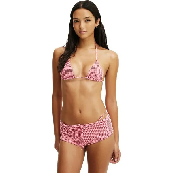 Cotton:on Tie-front High-waisted Swim Boyshort - Red Mini Gingham