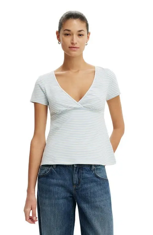 COTTON ON Lucy Babydoll Tee - Madi Stripe Honey Cream