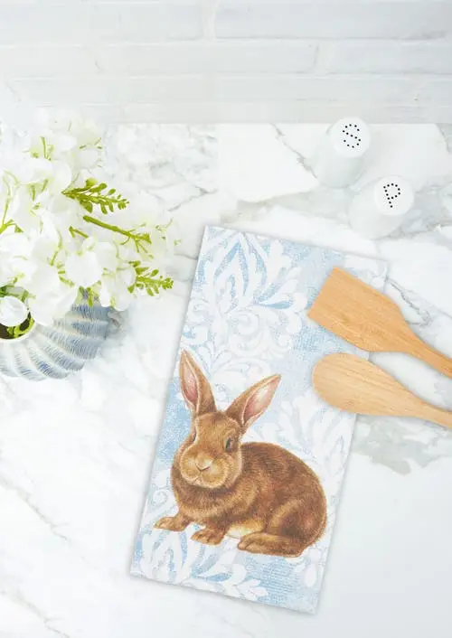 C&F HOME Damask Easter Bunny Rabbit Cotton Kitchen Dishtowel