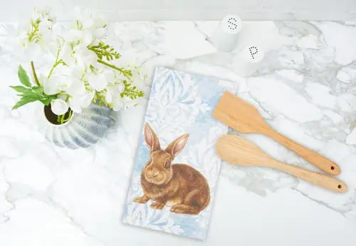 C&F HOME Damask Easter Bunny Rabbit Cotton Kitchen Dishtowel