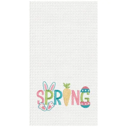 C&F HOME Spring" Easter Egg Bunny Rabbit Embroidered Cotton Waffle Weave Kitchen Dishtowel - White
