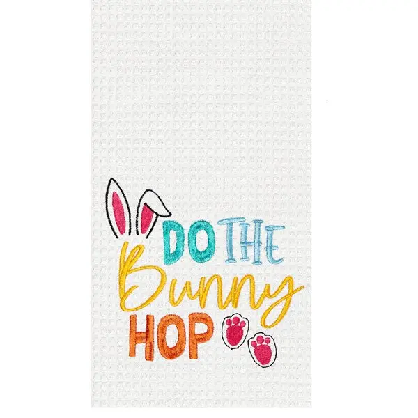 C&F HOME Do The Bunny Hop" Easter Rabbit Spring Theme Kitchen Dishtowel - White