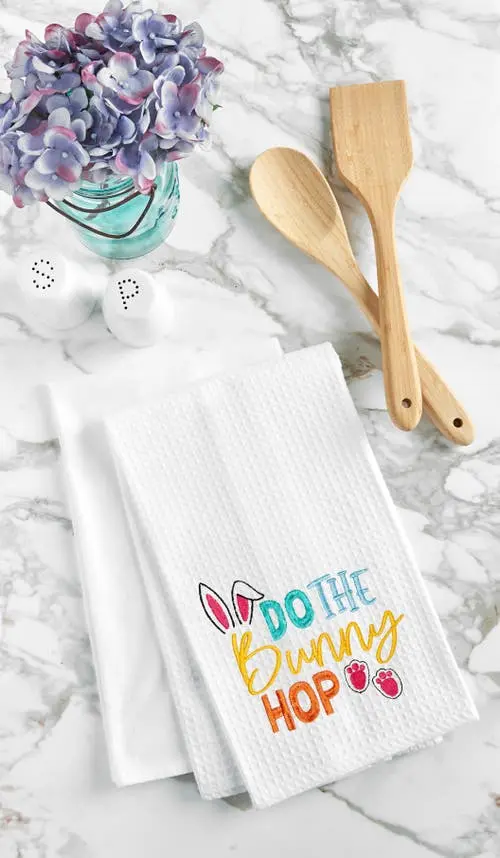 C&F HOME Do The Bunny Hop" Easter Rabbit Spring Theme Kitchen Dishtowel