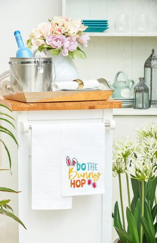 C&F HOME Do The Bunny Hop" Easter Rabbit Spring Theme Kitchen Dishtowel