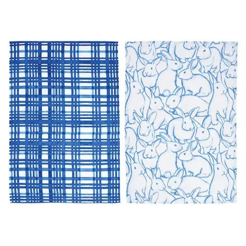 C&F HOME Bunnies & Plaid Easter Spring Theme Kitchen Dishtowels Set Of 2 - Blue