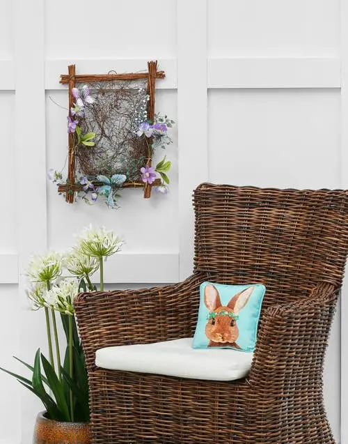 C&F HOME Clover Crown Wreath Easter Bunny Cotton Blend Mini Accent Pillow 8" X 8
