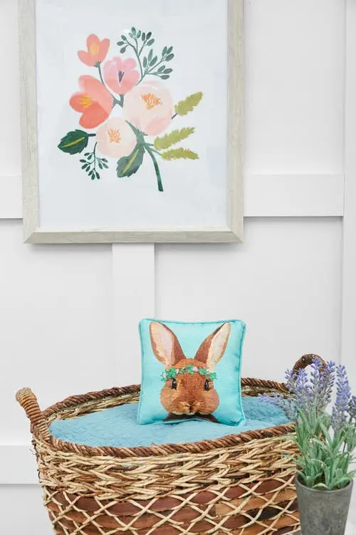 C&F HOME Clover Crown Wreath Easter Bunny Cotton Blend Mini Accent Pillow 8" X 8