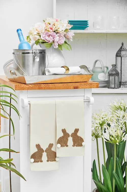C&F HOME Easter Bunny Rabbit Duo Tufted Tails 100% Cotton Dishtowel