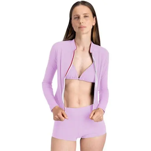 Wallien Rash Guard With Zip - Purple/red Binding