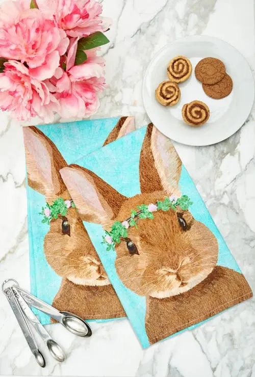 C&F HOME Clover Easter Bunny Rabbit Spring Printed Flour Sack Kitchen Dishtowel