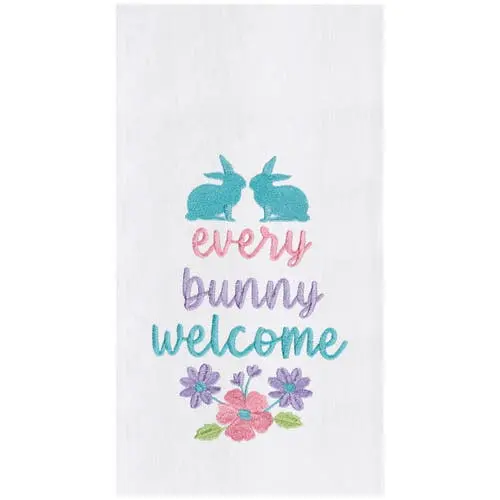 C&F HOME Every Bunny Welcome" Spring Easter Rabbit Embroidered Cotton Flour Sack Kitchen Dishtowel - White