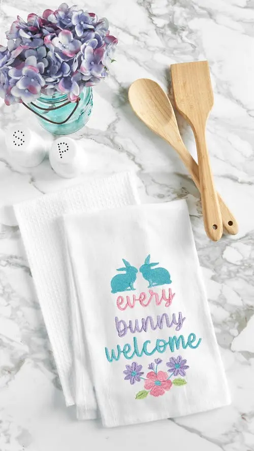 C&F HOME Every Bunny Welcome" Spring Easter Rabbit Embroidered Cotton Flour Sack Kitchen Dishtowel
