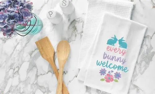 C&F HOME Every Bunny Welcome" Spring Easter Rabbit Embroidered Cotton Flour Sack Kitchen Dishtowel