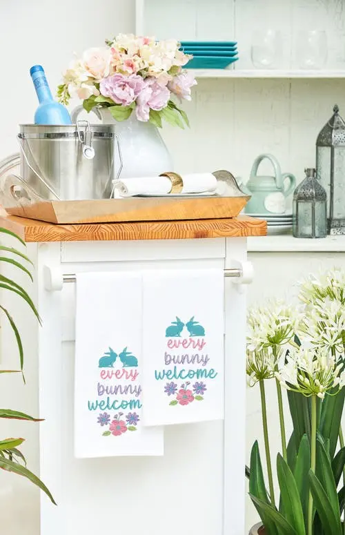 C&F HOME Every Bunny Welcome" Spring Easter Rabbit Embroidered Cotton Flour Sack Kitchen Dishtowel