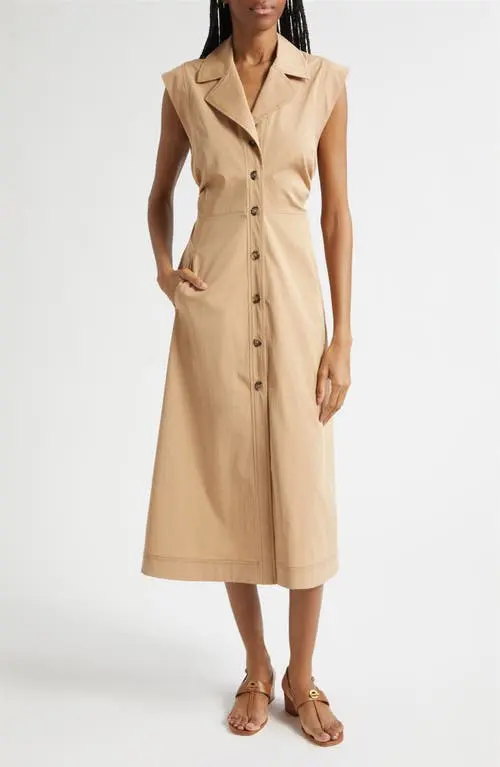 Veronica Beard Orla Linen Blend Maxi Shirtdress - Khaki