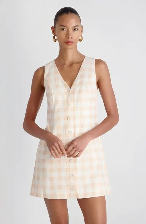 French Connection Gingham Linen Blend Minidress - Seashell Ghingham