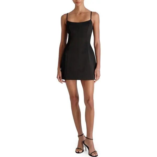 French Connection York Satin Fit & Flare Mini Dress - Black