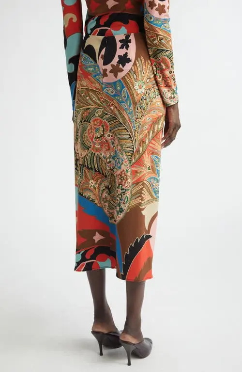 Etro Paisley Lotus Print Knot Front Midi Pencil Skirt