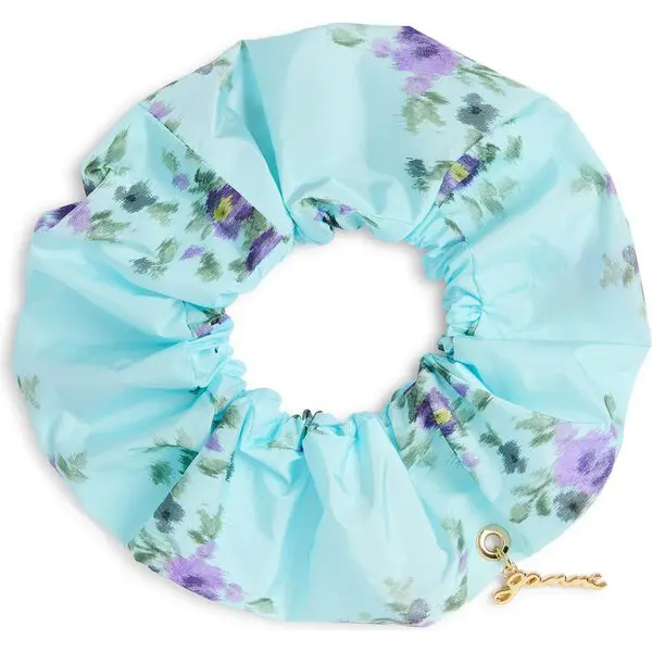 GANNI Printed Satin Scrunchie - Iced Aqua