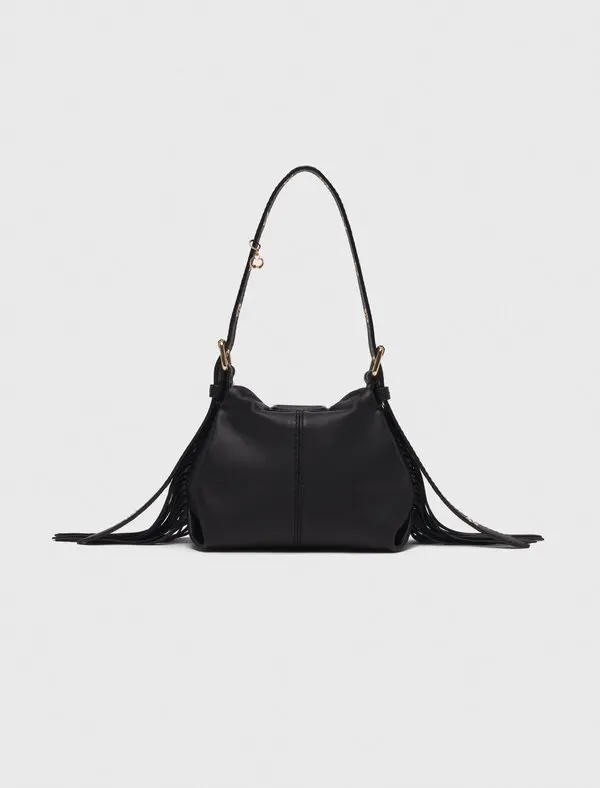Maje Miss M Micro Leather Bag With Fringe Detail - Black