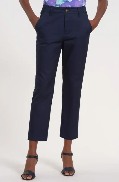 ISAAC MIZRAHI NEW YORK Slim Fit Ankle Cotton Pants - Navy