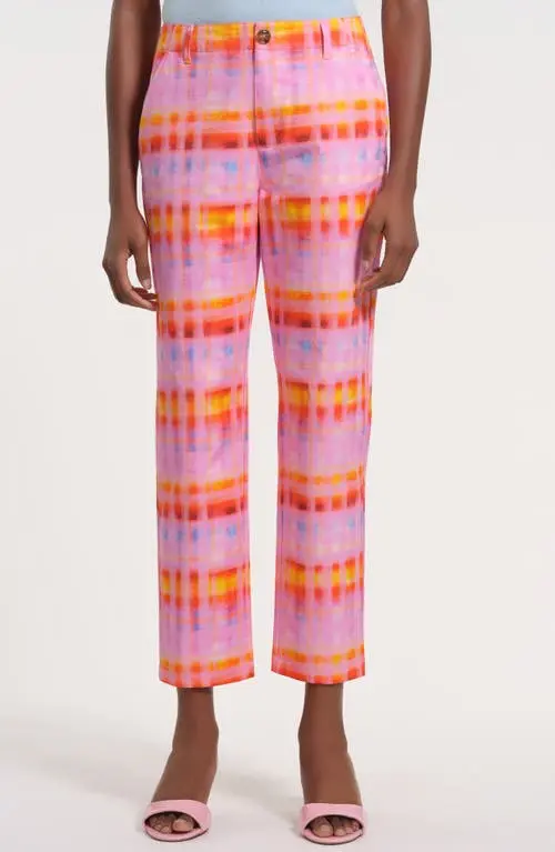ISAAC MIZRAHI NEW YORK Slim Fit Ankle Cotton Pants - Pink Multi