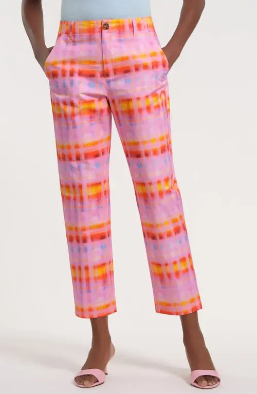 ISAAC MIZRAHI NEW YORK Slim Fit Ankle Cotton Pants - Pink Multi