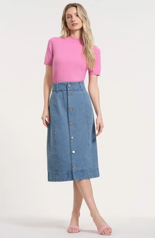 ISAAC MIZRAHI NEW YORK Button Front Knee Length Skirt