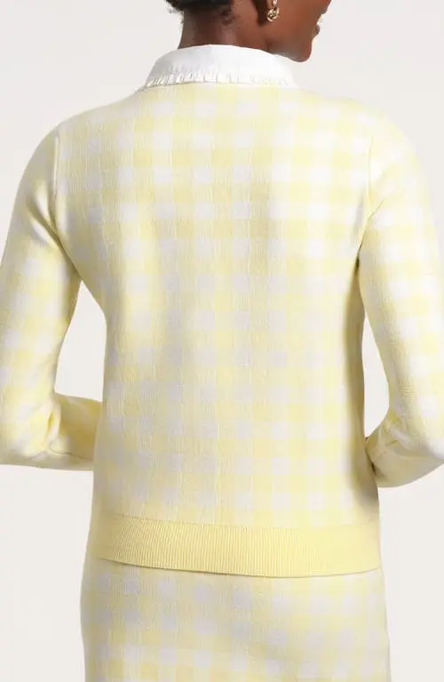 ISAAC MIZRAHI NEW YORK Gingham Cardigan With Peter Pan Collar - White Multi