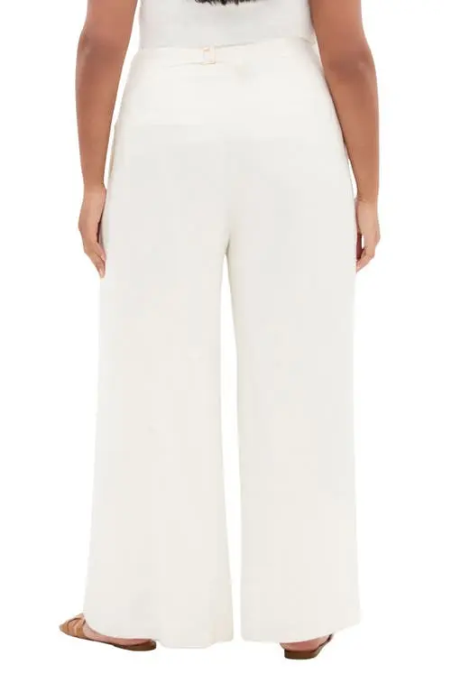 City Chic Wide Leg Linen-blend Pants - Ivory